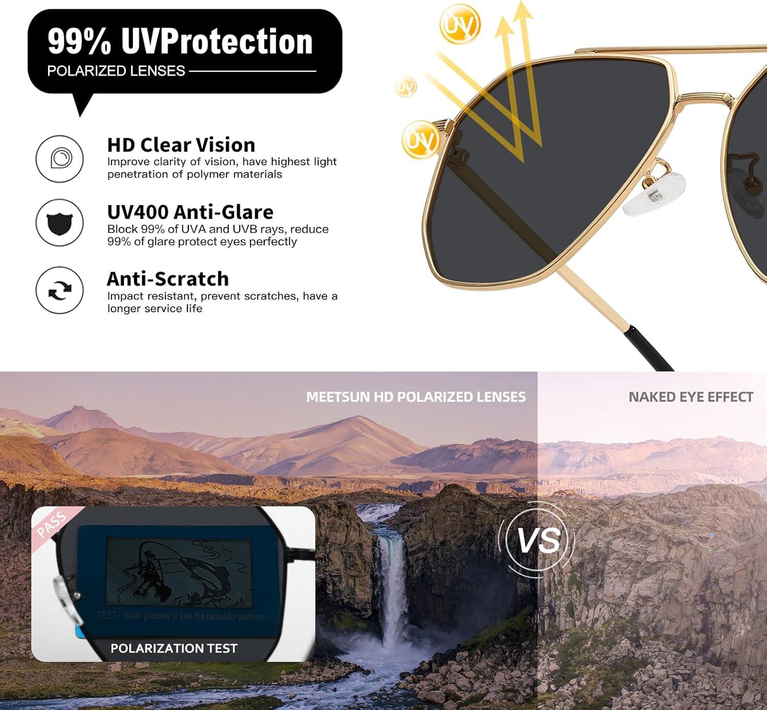 MEETSUN Retro Oversized Aviator Sunglasses for Women Men Polarized ...